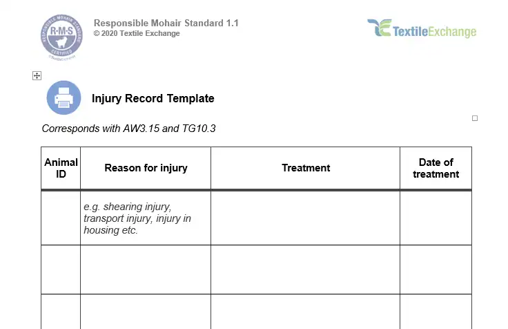RAF-221b RMS Injury Report Template - Textile Exchange