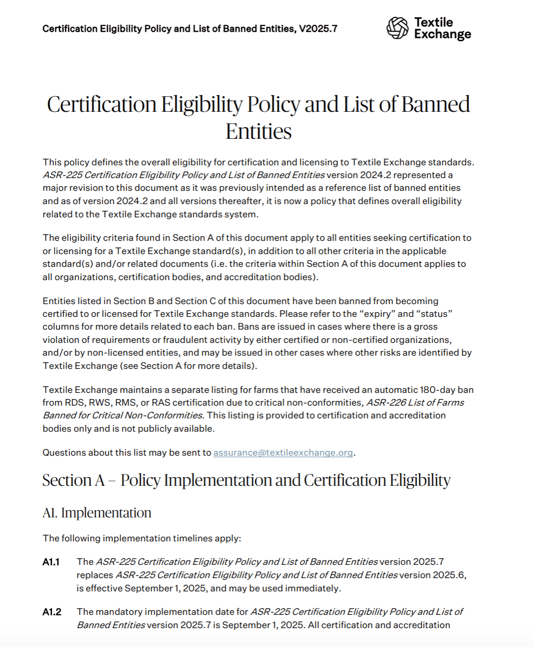 ASR-225 Certification Eligibility Policy and List of Banned Entities ...